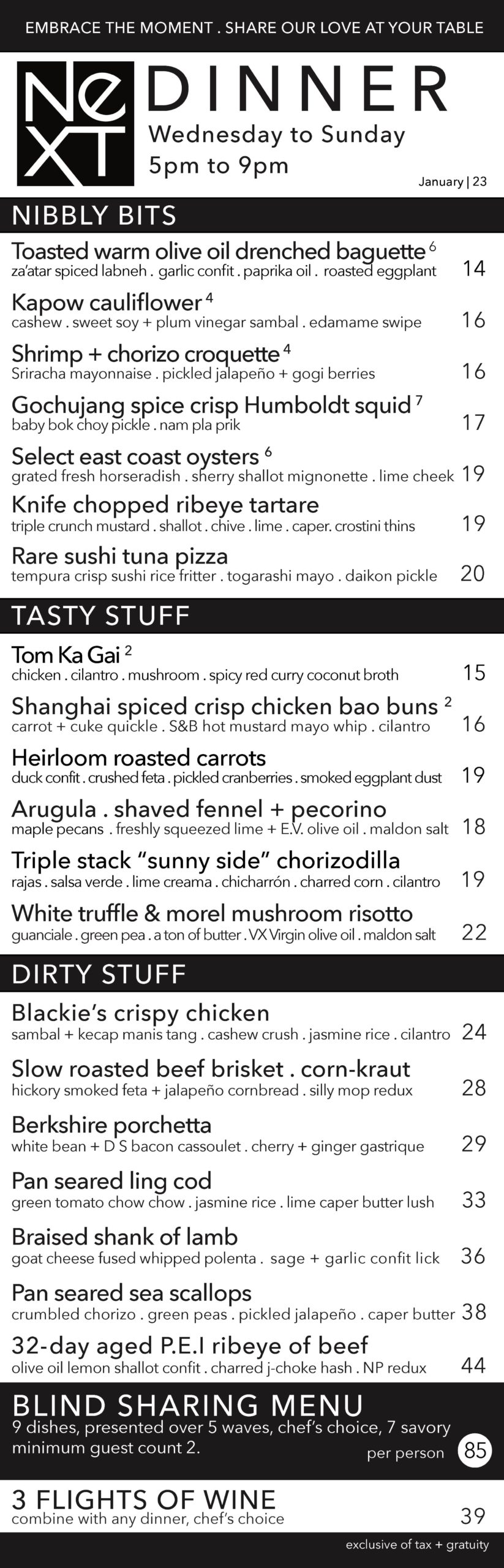 CASUAL DINING MENUS – NeXT