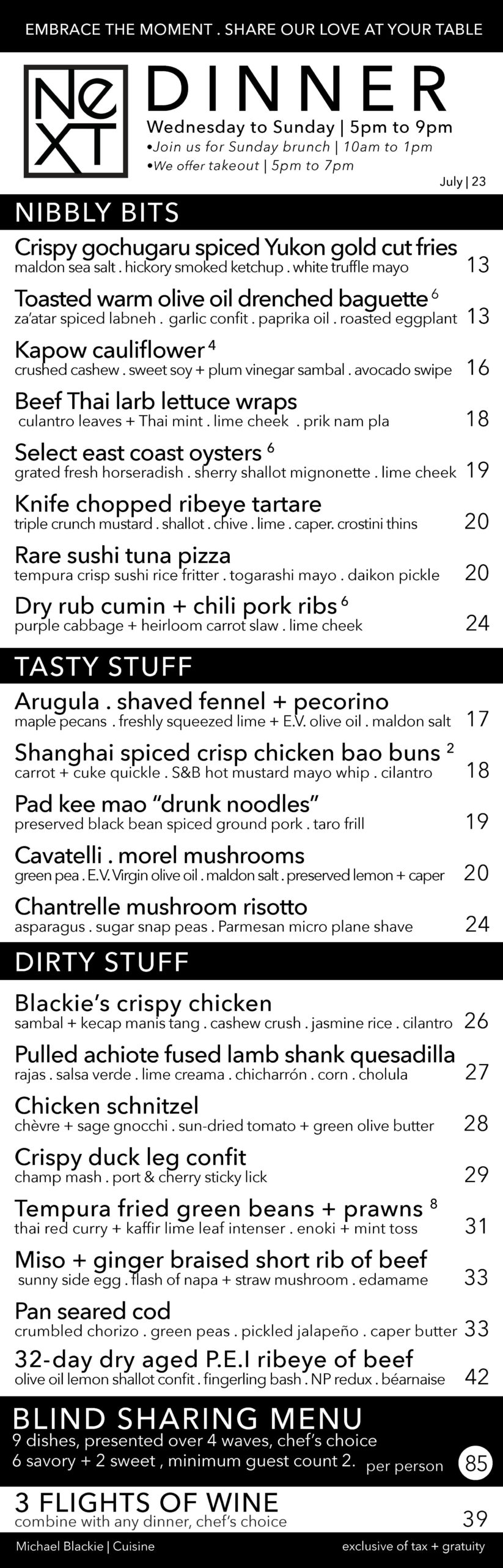 CASUAL DINING MENUS – NeXT