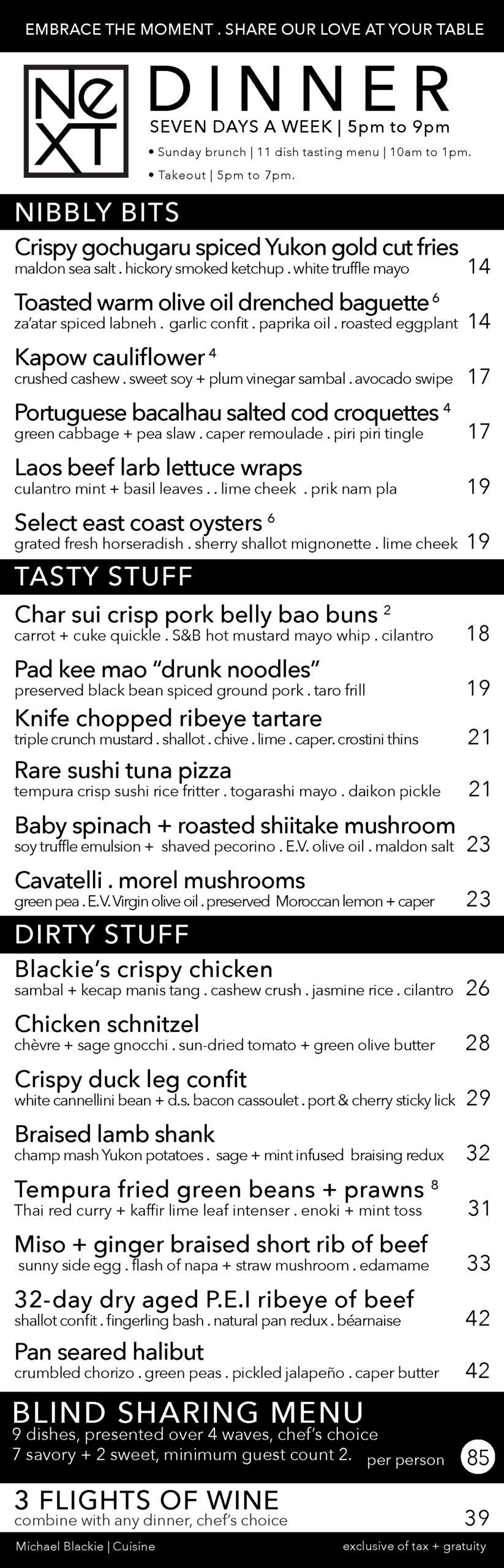 CASUAL DINING MENUS – NeXT