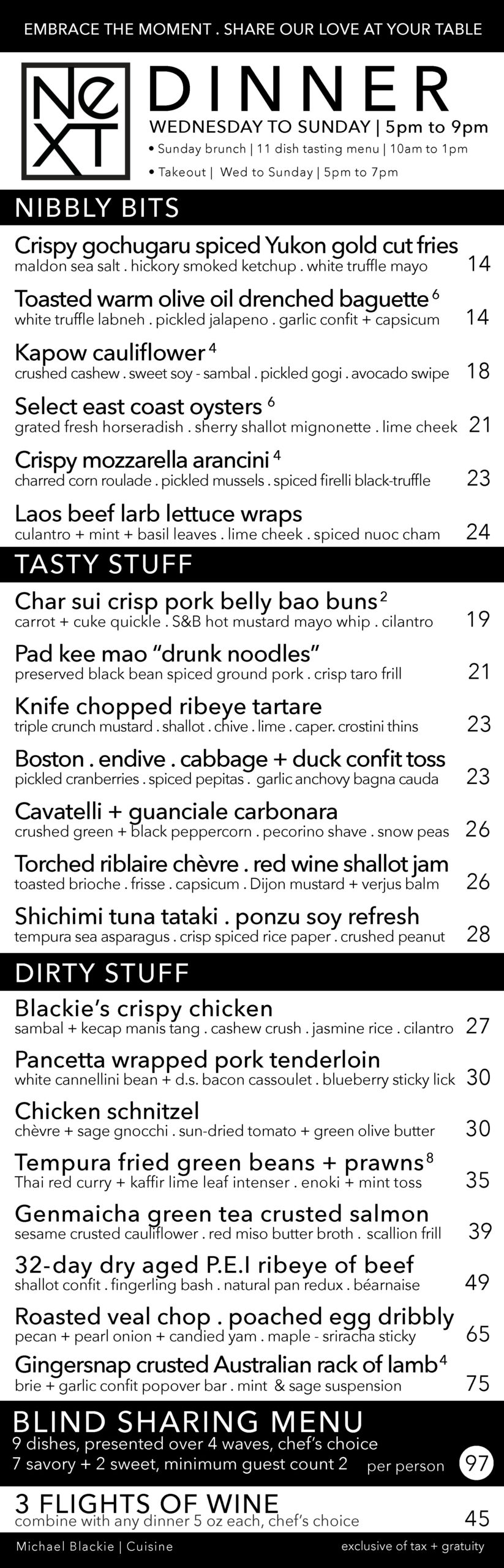 CASUAL DINING MENUS – NeXT